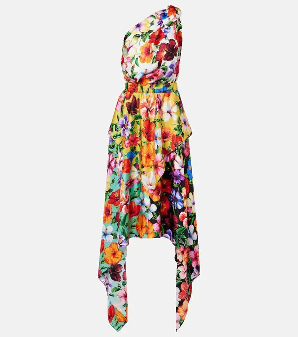 Dolce & Gabbana Floral One-shoulder Silk Midi Dress
