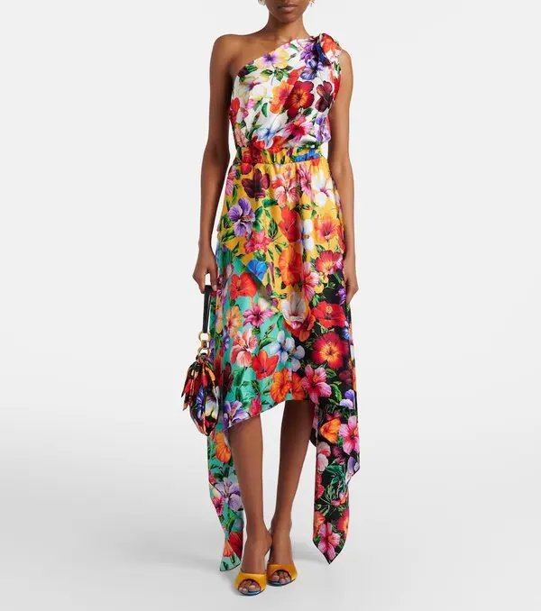Dolce & Gabbana Floral One-shoulder Silk Midi Dress