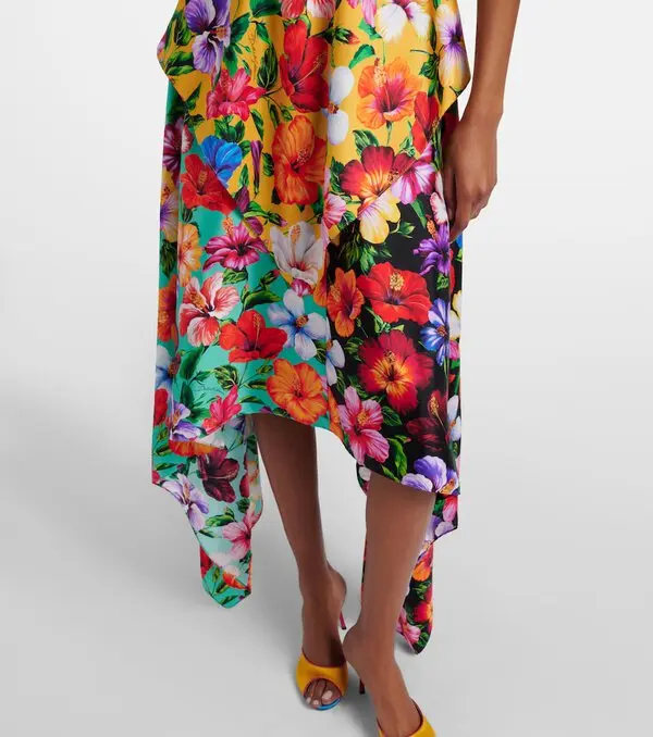 Dolce & Gabbana Floral One-shoulder Silk Midi Dress