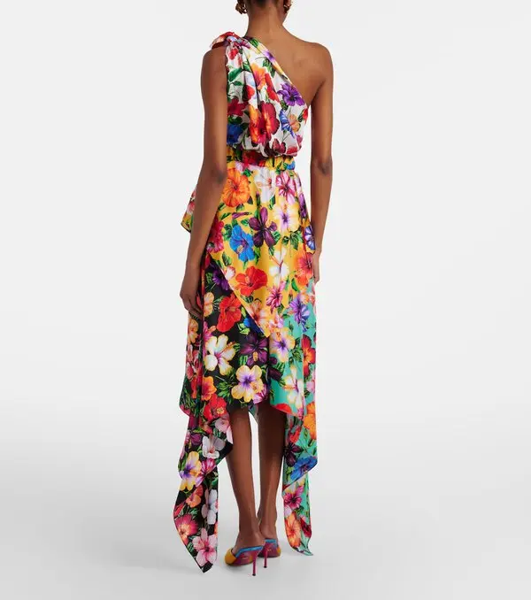 Dolce & Gabbana Floral One-shoulder Silk Midi Dress