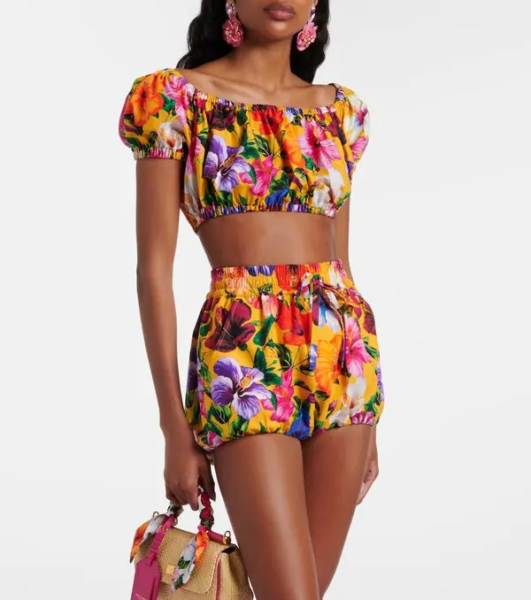 Dolce & Gabbana Off-shoulder Floral Cotton Crop Top - Multicoloured