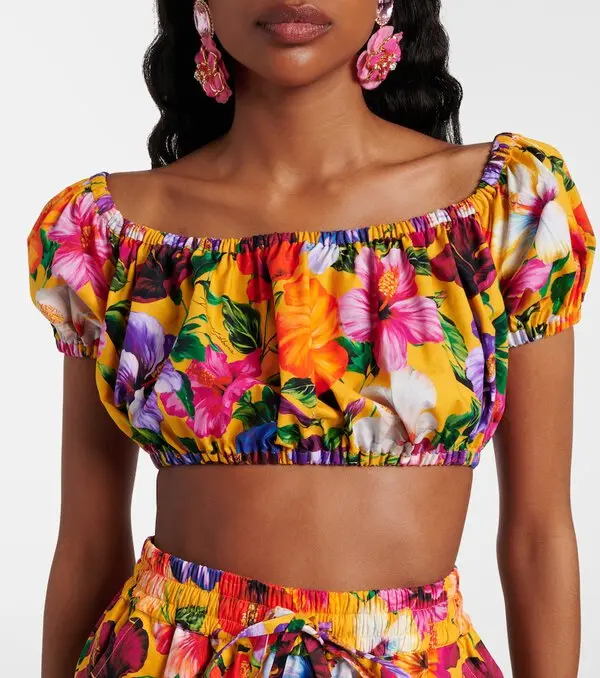 Dolce & Gabbana Off-shoulder Floral Cotton Crop Top - Multicoloured