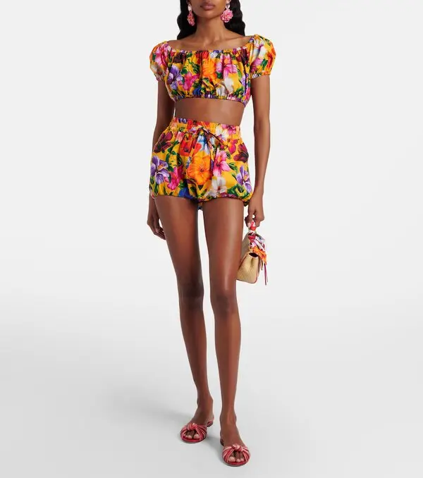 Dolce & Gabbana Off-shoulder Floral Cotton Crop Top - Multicoloured