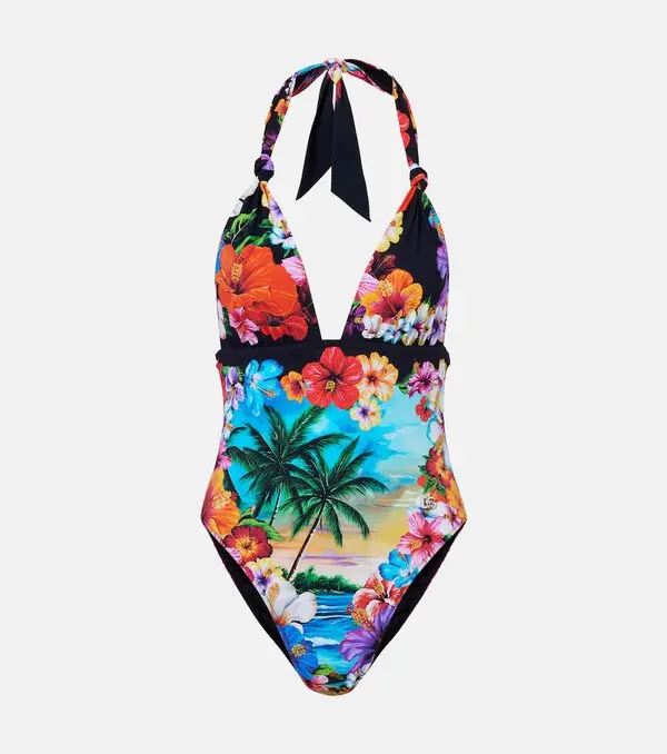 Dolce & Gabbana Floral Halterneck Swimsuit - Multicoloured