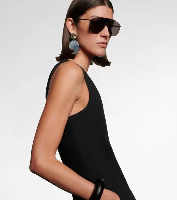 Alaïa Aviator Sunglasses With Lettering Logo - Black