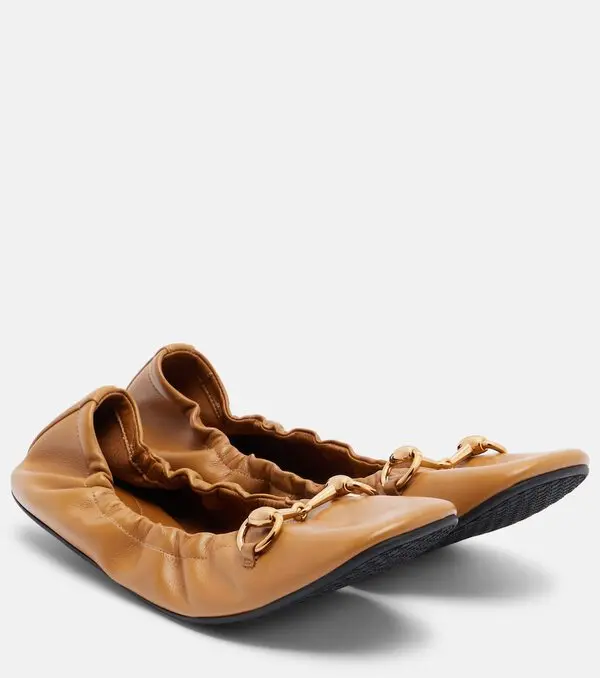 Gucci Prima Horsebit Leather Ballet Flats - Beige