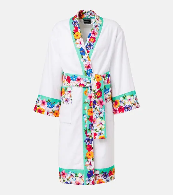 Dolce & Gabbana Floral Cotton Terry Bathrobe - White