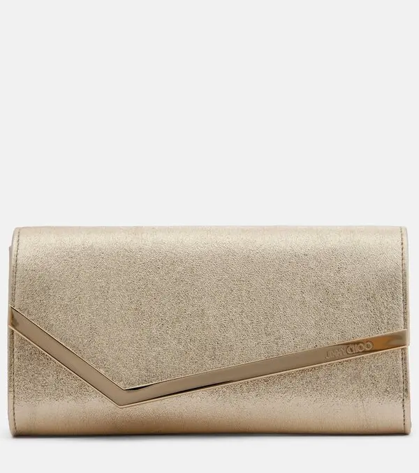 JIMMY CHOO Emmie Small Metallic Leather Clutch - Gold