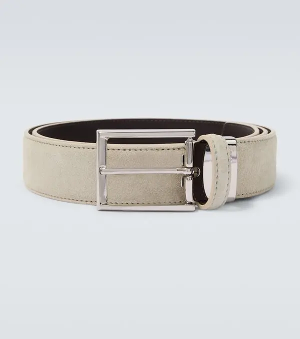 Canali Suede Leather Belt - White