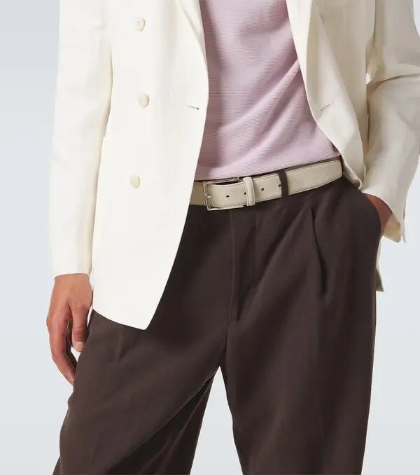 Canali Suede Leather Belt - White