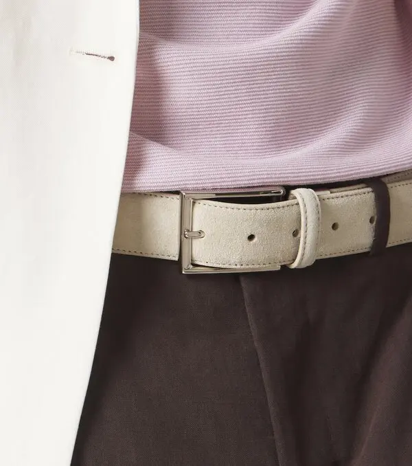 Canali Suede Leather Belt - White