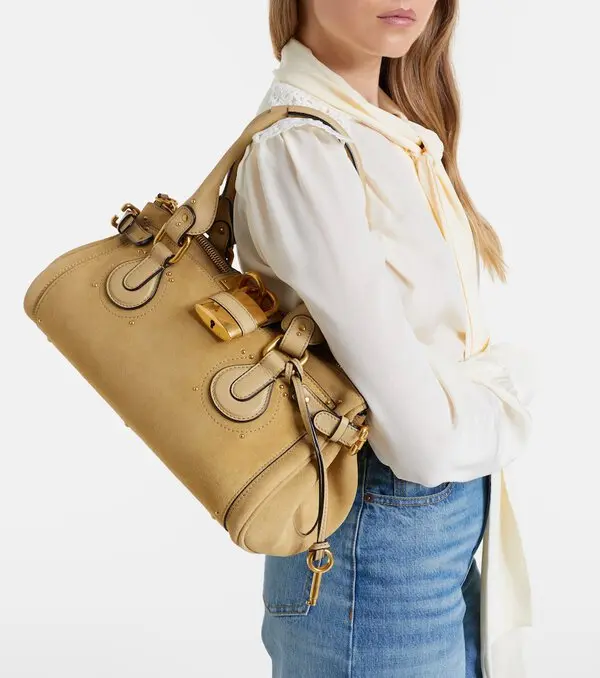 Chloé Paddington Suede Shoulder Bag - Beige