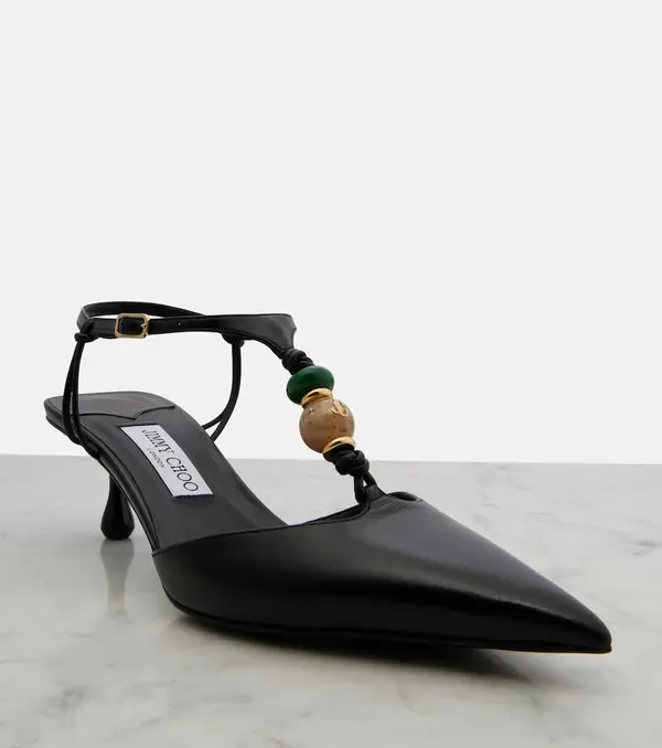 JIMMY CHOO Lauri Embellished Leather Slingback Pumps - Black