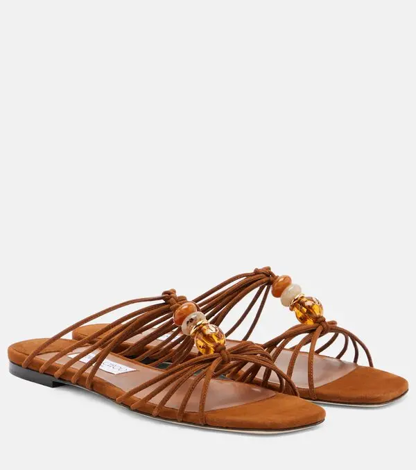 JIMMY CHOO Lova Beaded Suede Sandals - Brown
