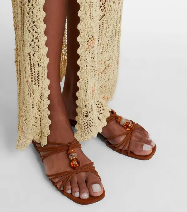 JIMMY CHOO Lova Beaded Suede Sandals - Brown