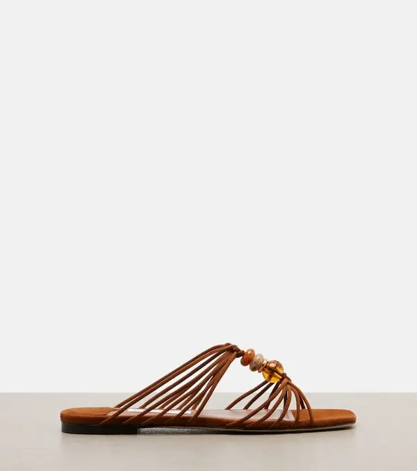 JIMMY CHOO Lova Beaded Suede Sandals - Brown