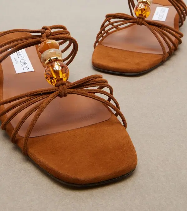 JIMMY CHOO Lova Beaded Suede Sandals - Brown