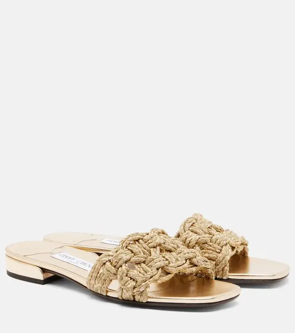 JIMMY CHOO Chara Woven Slides - Gold
