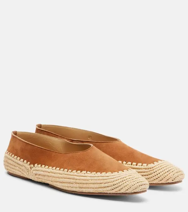 Gabriela Hearst Strength Crochet Raffia-trimmed Suede Flats - Beige