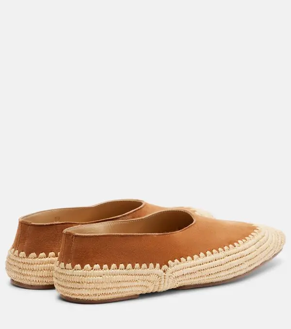 Gabriela Hearst Strength Crochet Raffia-trimmed Suede Flats - Beige