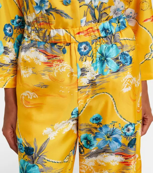 Gucci Flora Silk Palazzo Pants - Yellow