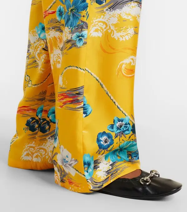 Gucci Flora Silk Palazzo Pants - Yellow