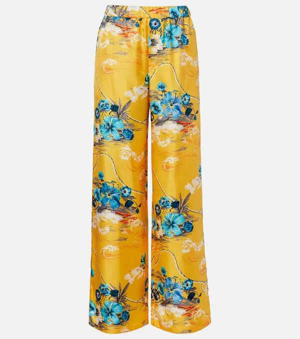 Gucci Flora Silk Palazzo Pants - Yellow