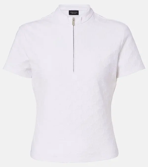 Gucci Gg Jersey Jacquard Half-zip Top - White