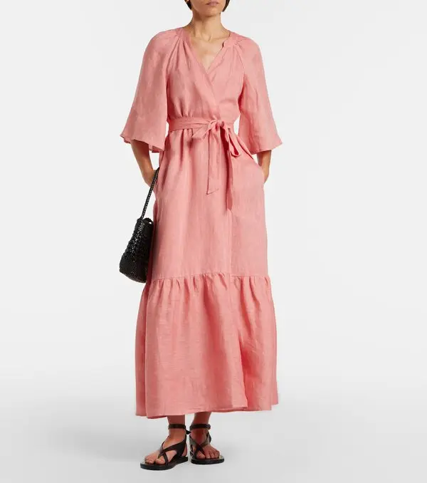 ERES Audacieuse Belted Linen Maxi Dress - Pink