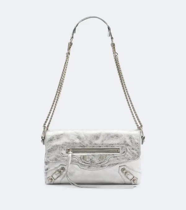 Balenciaga Le City Metallic Leather Shoulder Bag - Silver