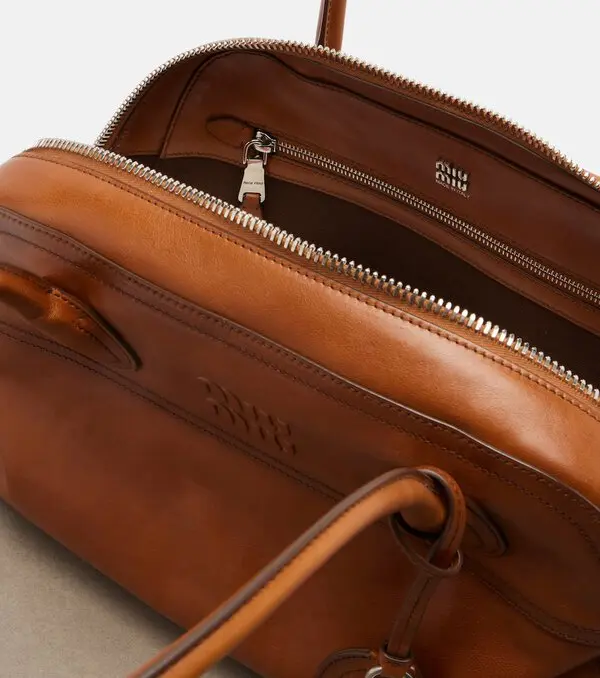 Miu Miu Vivant Medium Leather Bowling Bag - Brown