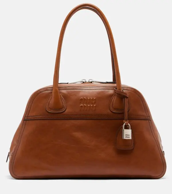 Miu Miu Vivant Medium Leather Bowling Bag - Brown