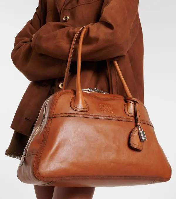 Miu Miu Vivant Medium Leather Bowling Bag - Brown