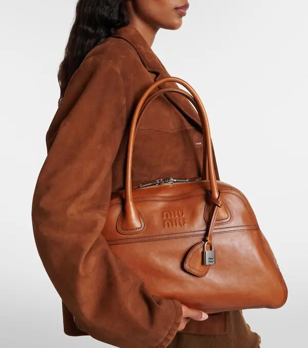 Miu Miu Vivant Medium Leather Bowling Bag - Brown