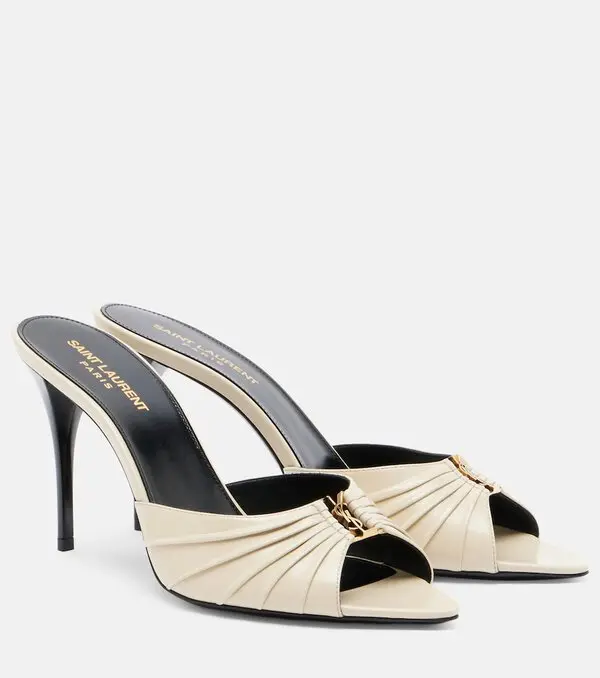 Saint Laurent Babylone Cassandre Leather Mules - White