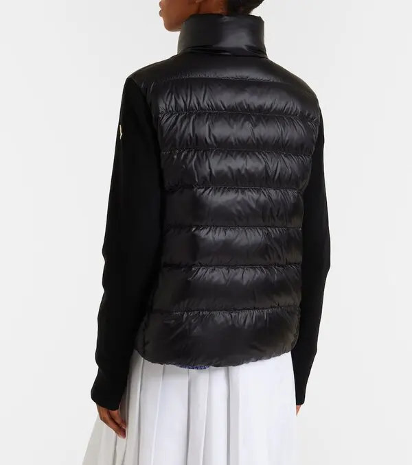 Moncler Virgin Wool Cardigan With Down Paneling - Black