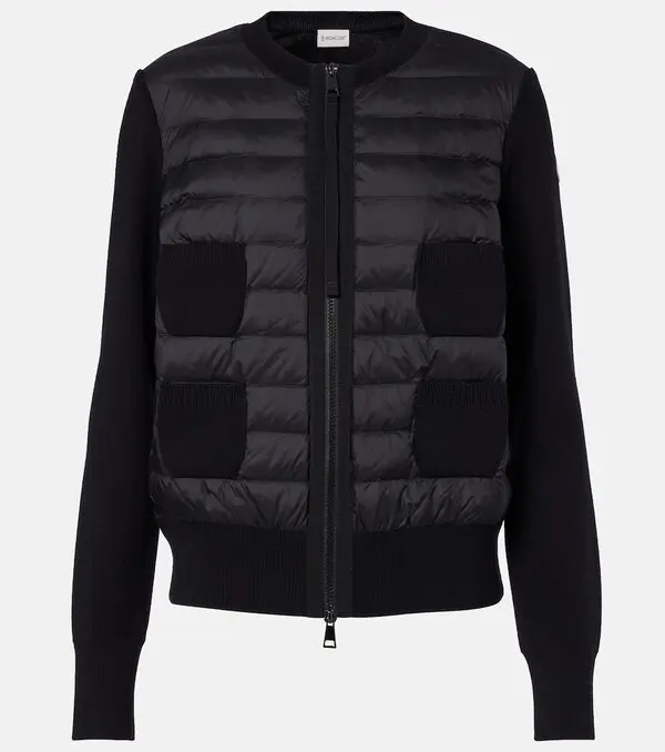Moncler Virgin Wool Cardigan With Down Paneling - Black