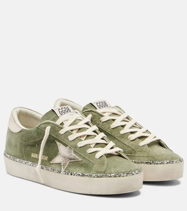 GOLDEN GOOSE Hi Star Glitter-trimmed Suede Sneakers - Green