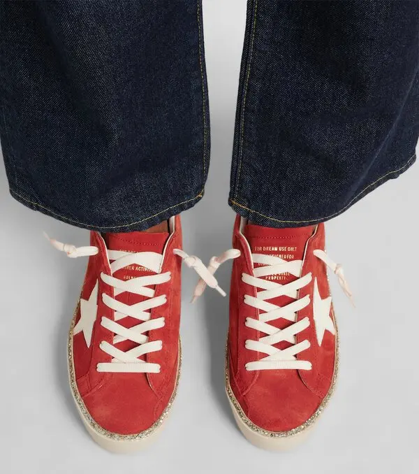 GOLDEN GOOSE Hi Star Glitter-trimmed Suede Sneakers