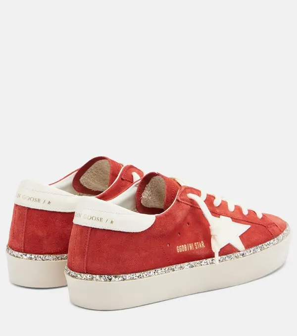 GOLDEN GOOSE Hi Star Glitter-trimmed Suede Sneakers