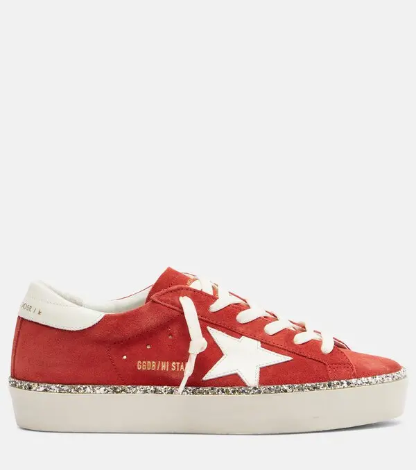 GOLDEN GOOSE Hi Star Glitter-trimmed Suede Sneakers