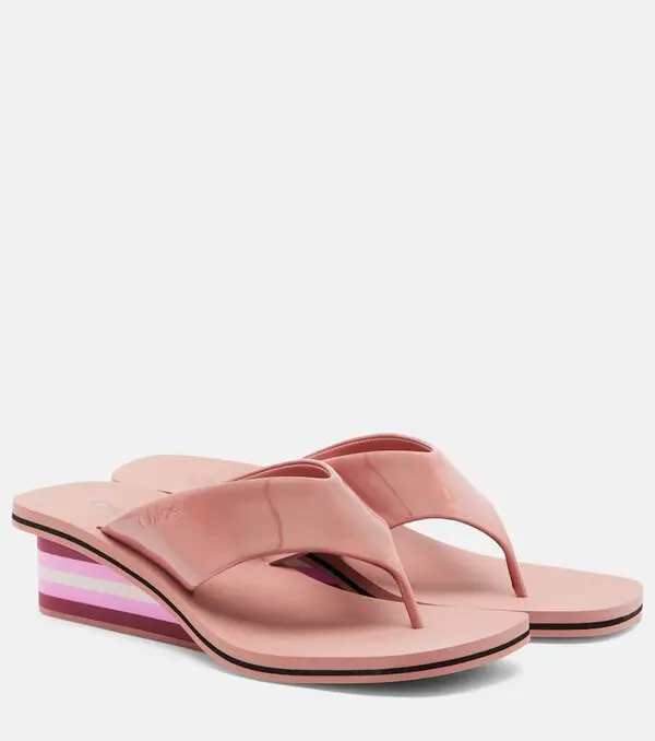 Chloé Leather Wedge Thong Sandals - Pink