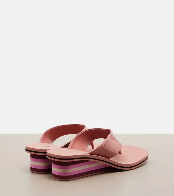 Chloé Leather Wedge Thong Sandals - Pink