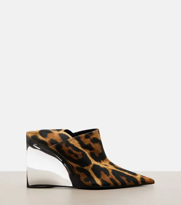 Alaïa Animal-print Twill Wedge Mules