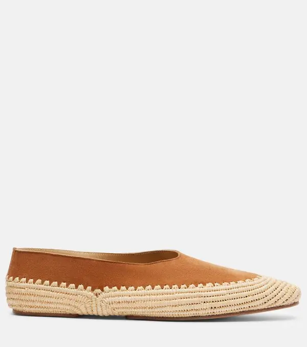Gabriela Hearst Strength Crochet Raffia-trimmed Suede Flats