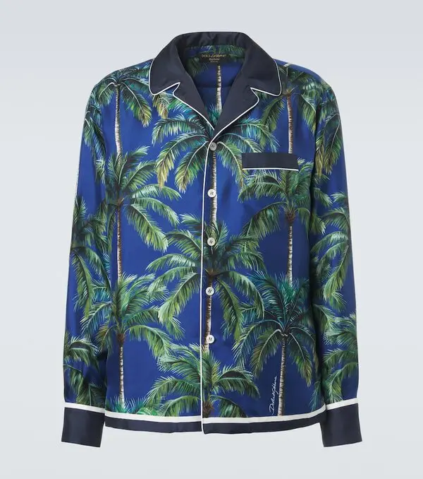 Dolce & Gabbana Printed Silk Twill Shirt - Blue