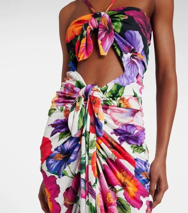 Dolce & Gabbana Floral Cutout Gathered Midi Dress