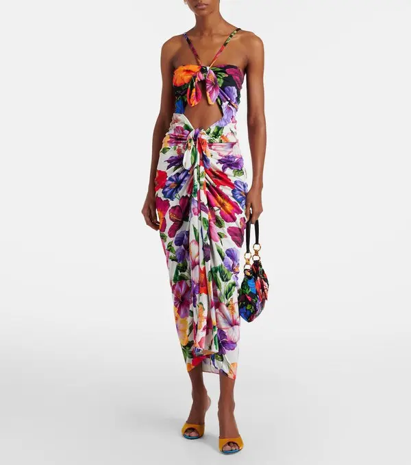 Dolce & Gabbana Floral Cutout Gathered Midi Dress