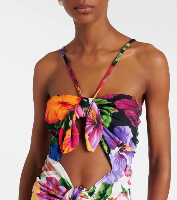 Dolce & Gabbana Floral Cutout Gathered Midi Dress