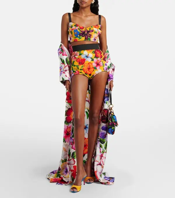Dolce & Gabbana Floral Silk-blend Cropped Top - Multicoloured